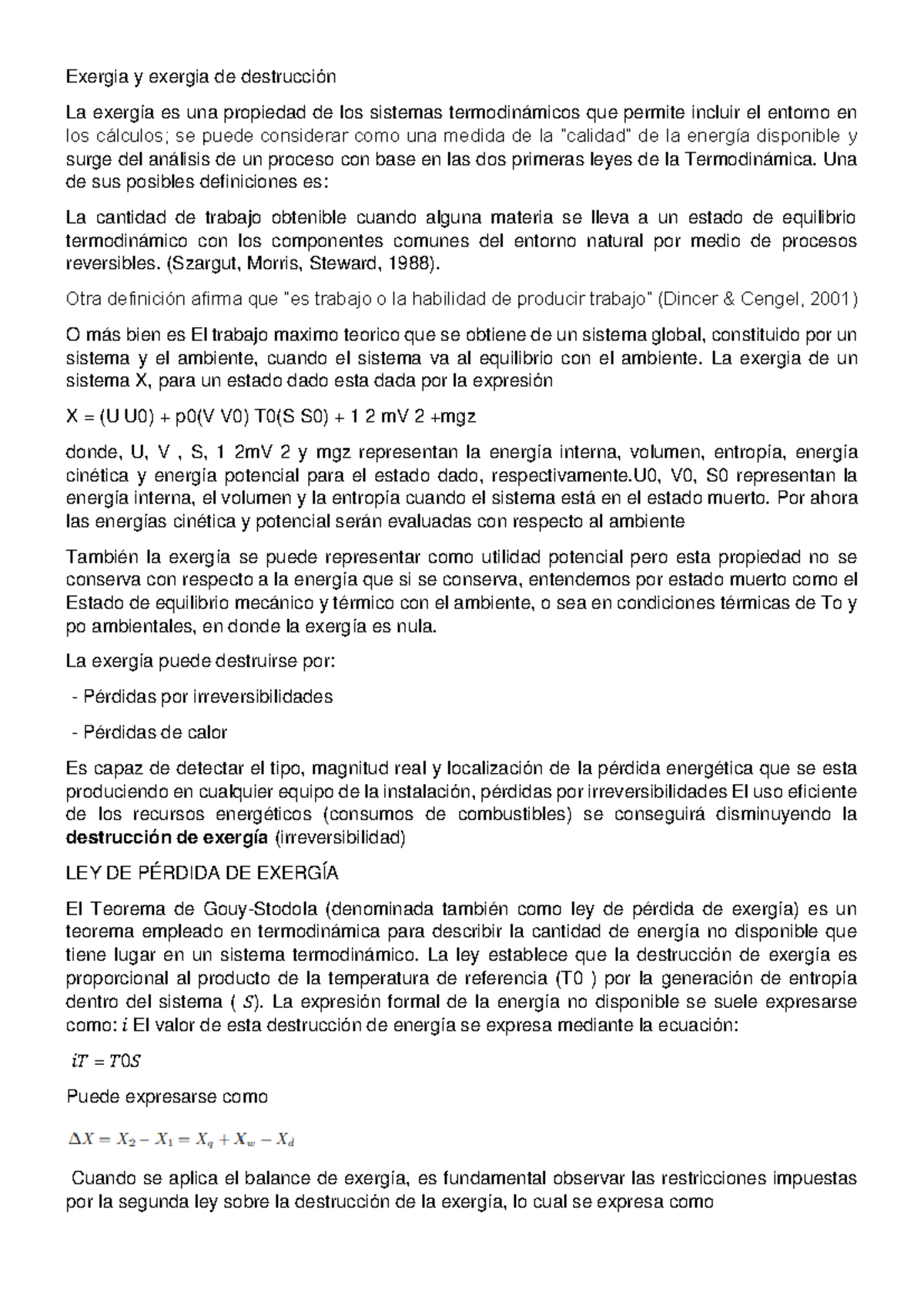 Exergía y su Destrucción: Análisis Termodinámico Completo - Studocu