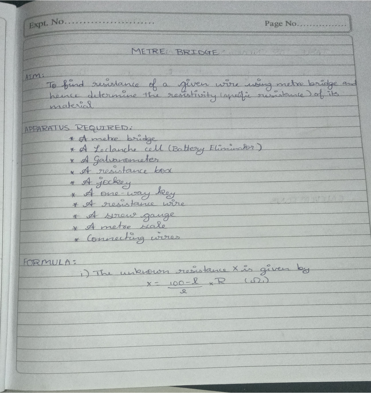 METRE Bridge Experiment: Determining Resistance & Resistivity - Studocu