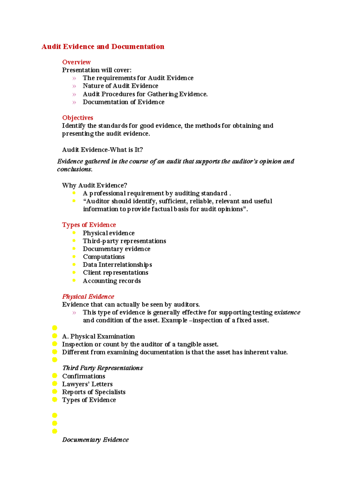 Audit Evidence & Documentation Overview (ACCT 101) - Studocu