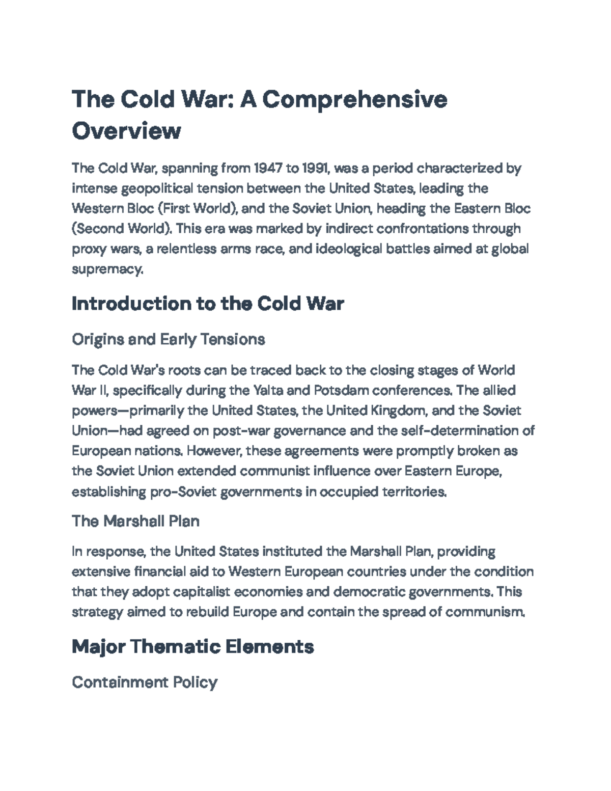 The Cold War: Key Events, Policies, and Lasting Impact (HIST 201) - The ...