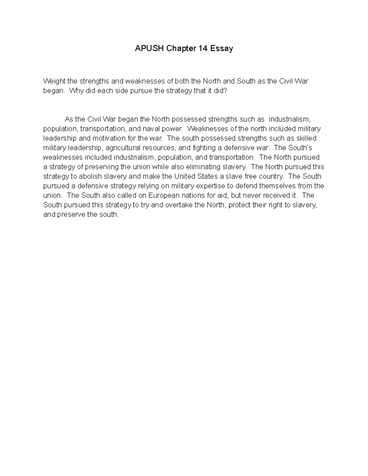 Apush Chapter 14 Essay - APUSH Chapter 14 Essay Weight the strengths ...