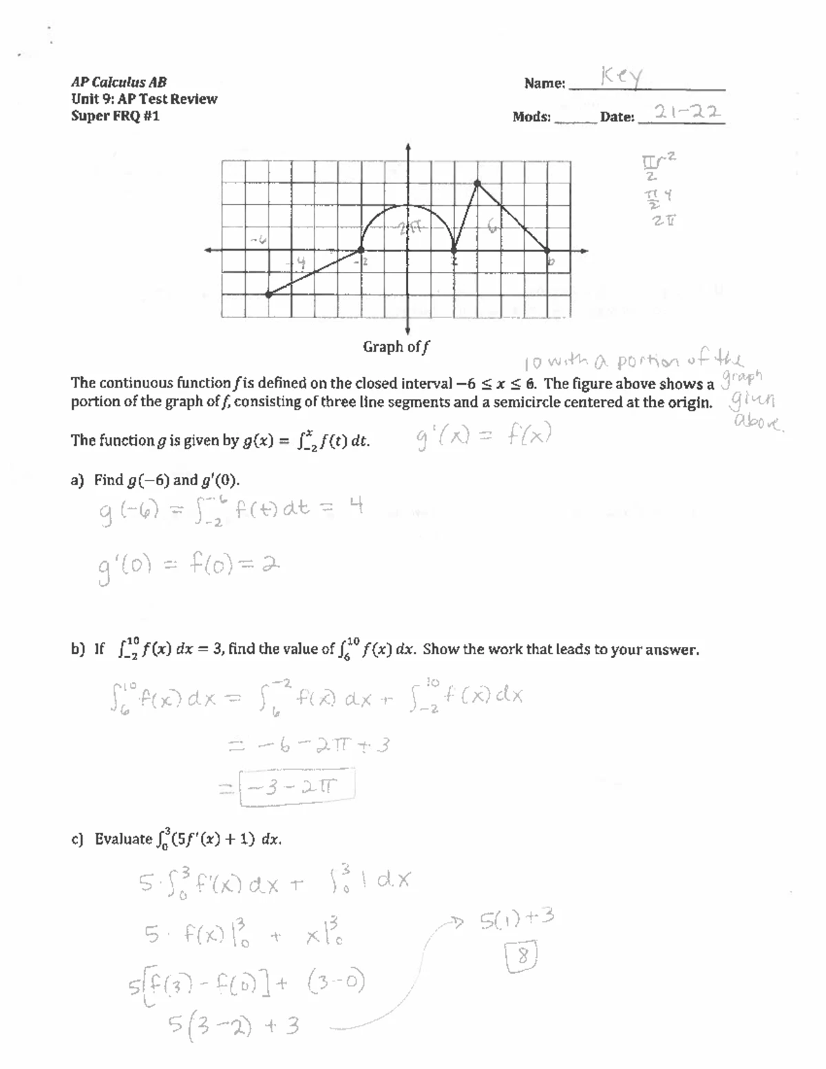 U9 Review - Super FRQ 1 - Helpful math practice for AB - AP Calculus AB ...
