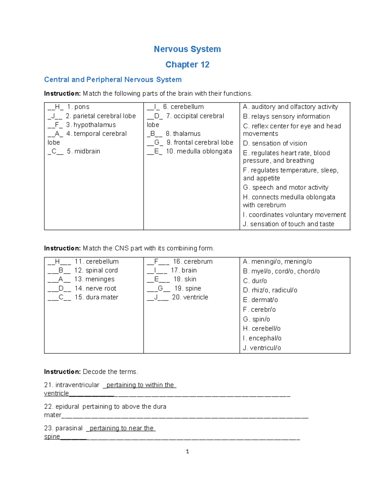 AHP105 Wk5 Assignment: Nervous & Endocrine Systems Chapter Summaries ...