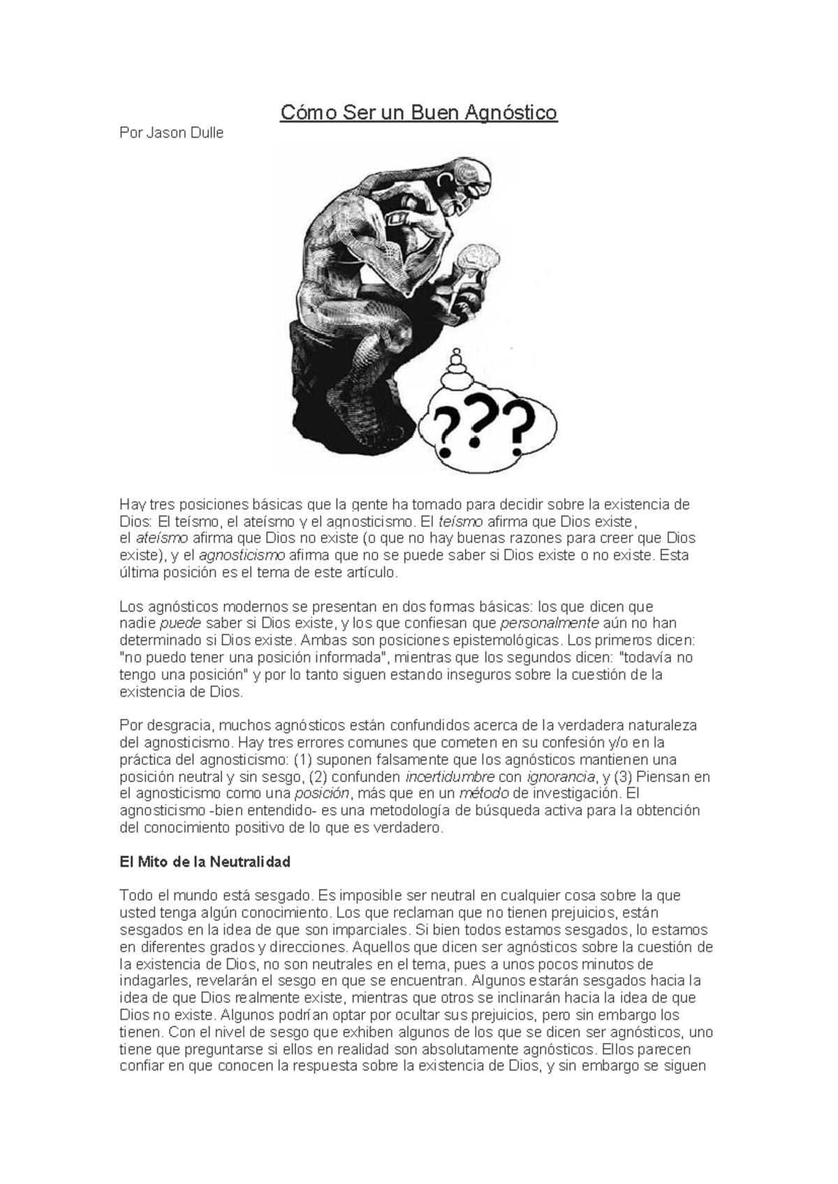 Cómo Ser un Buen Agnóstico: Reflexiones sobre la Existencia de Dios ...