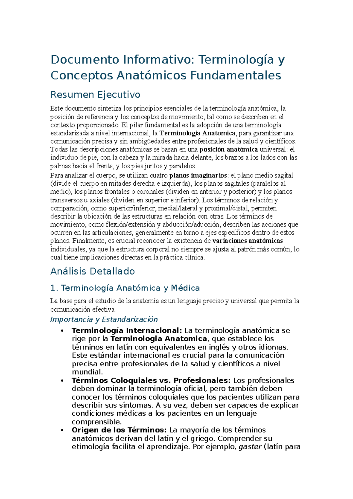 Terminología Anatómica Fundamental: Resumen y Conceptos Clave - Studocu