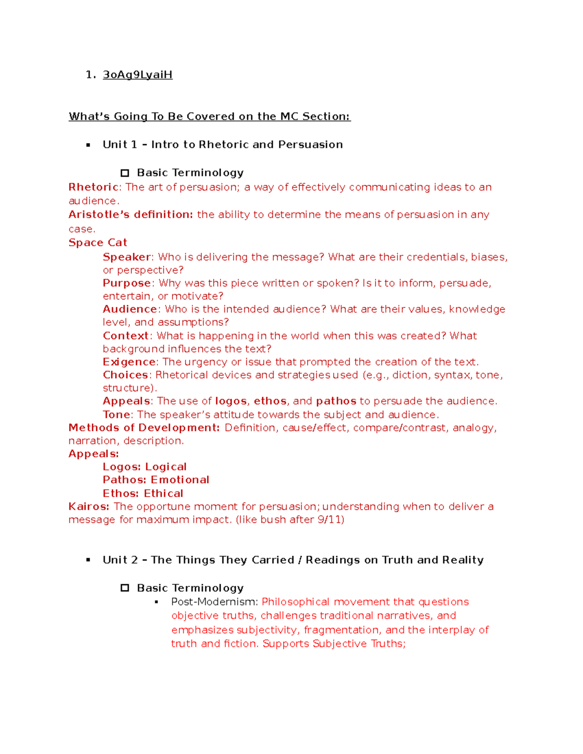 Lang - Practice: Rhetoric, Truth, and Ethics Overview for AP Final Exam ...