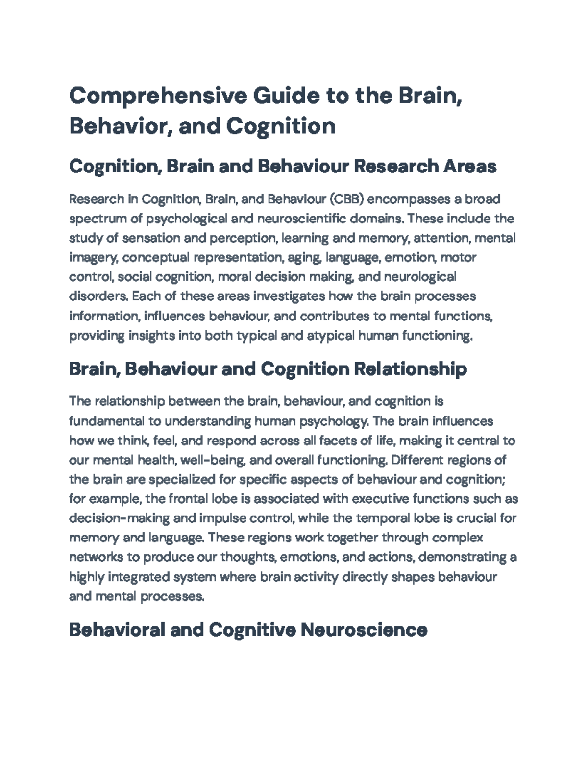CBB 101: Comprehensive Overview of Brain, Behavior, and Cognition ...