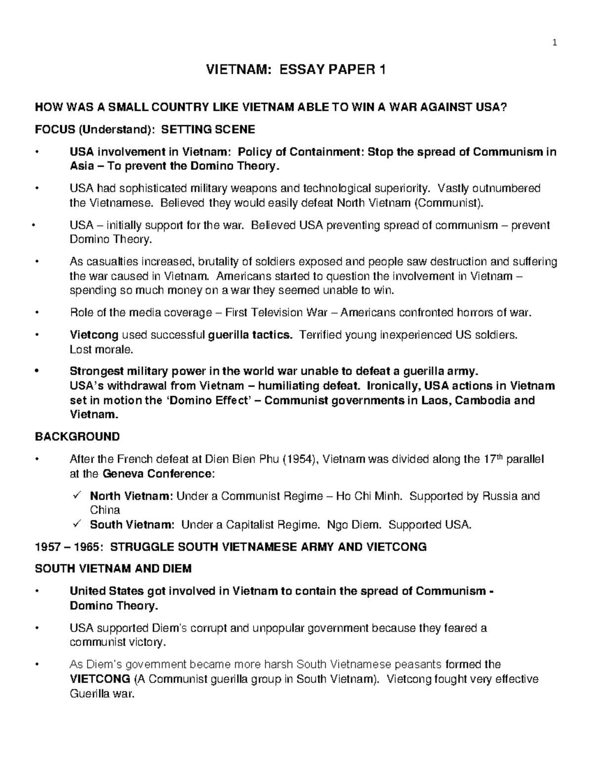 Vietnam Essay Notes: Analyzing the USA's Defeat in the Vietnam War ...