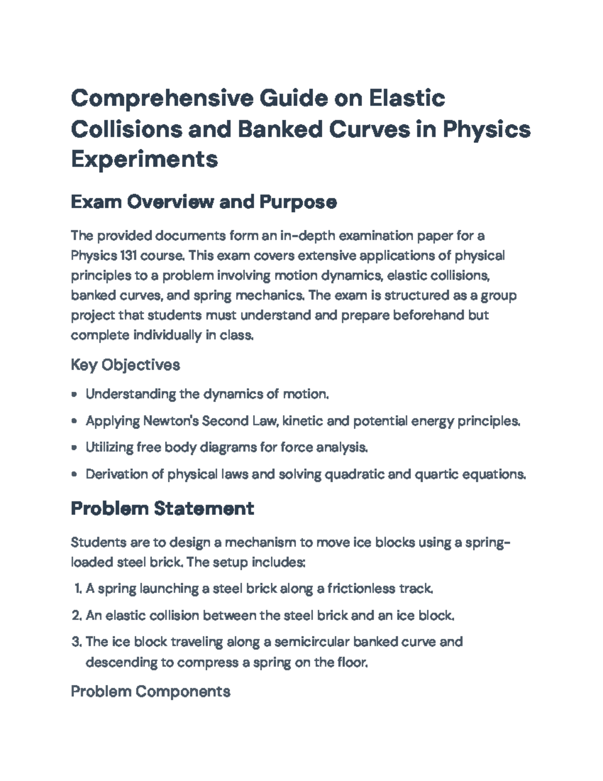 Physics 131 Final Exam: Dynamics of Motion, Collisions, and Curves ...