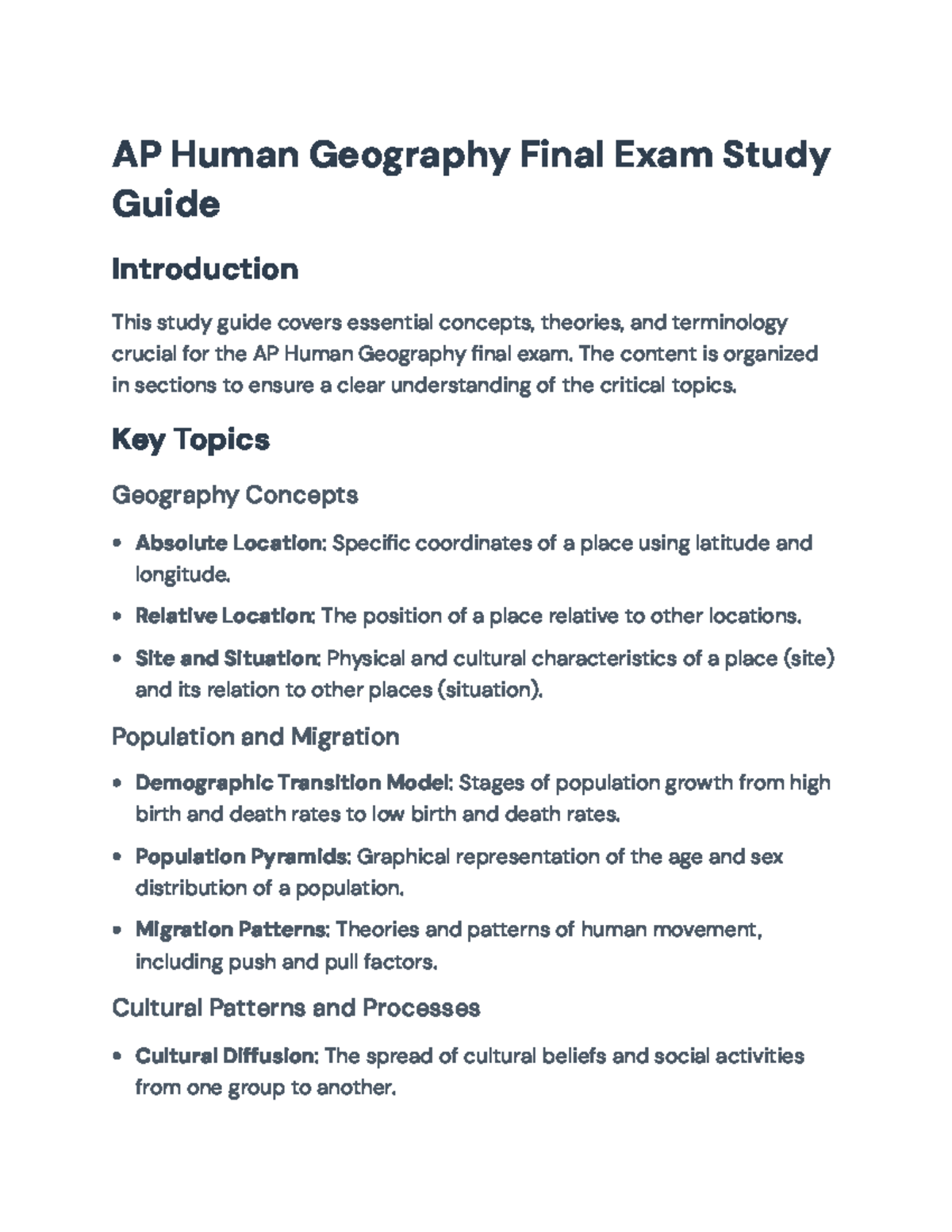 AP Human Geography Final Exam Study Guide: Key Concepts & Models - AP ...