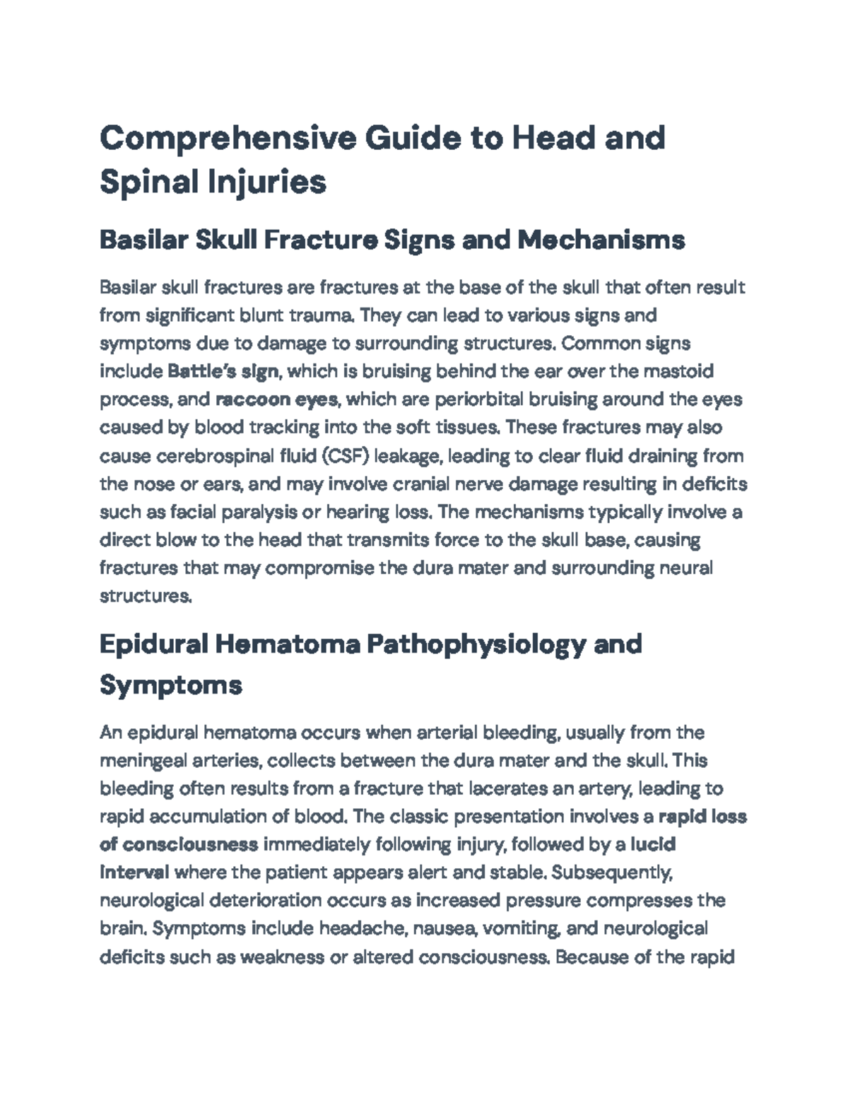 Comprehensive Guide to Head & Spinal Injury Management (Medi 101) - Studocu