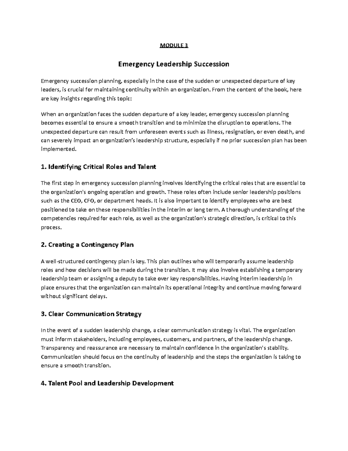 Succession Planning - MODULE 3 Emergency Leadership Succession ...