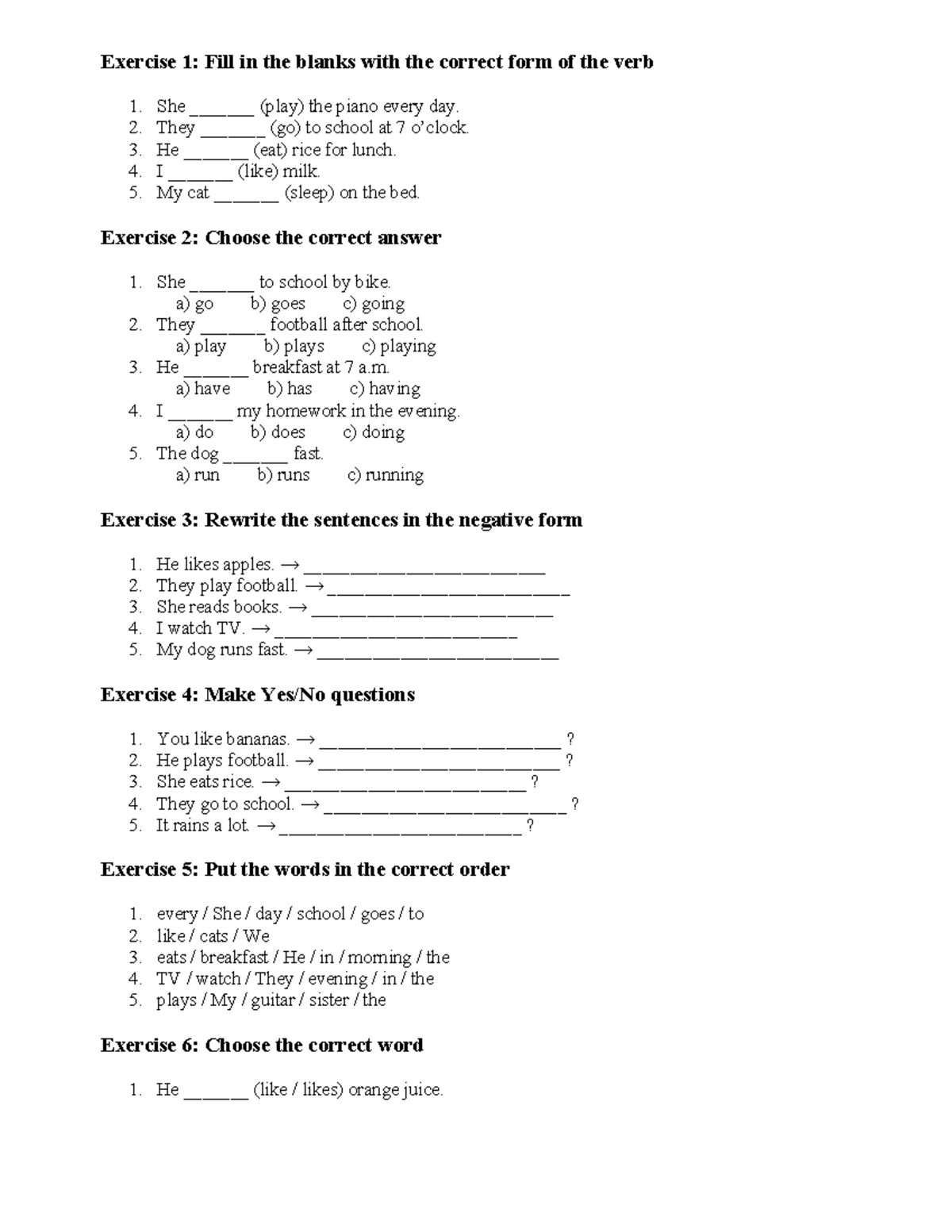 ENG101: Verb Forms and Sentence Structure Exercises - Studocu