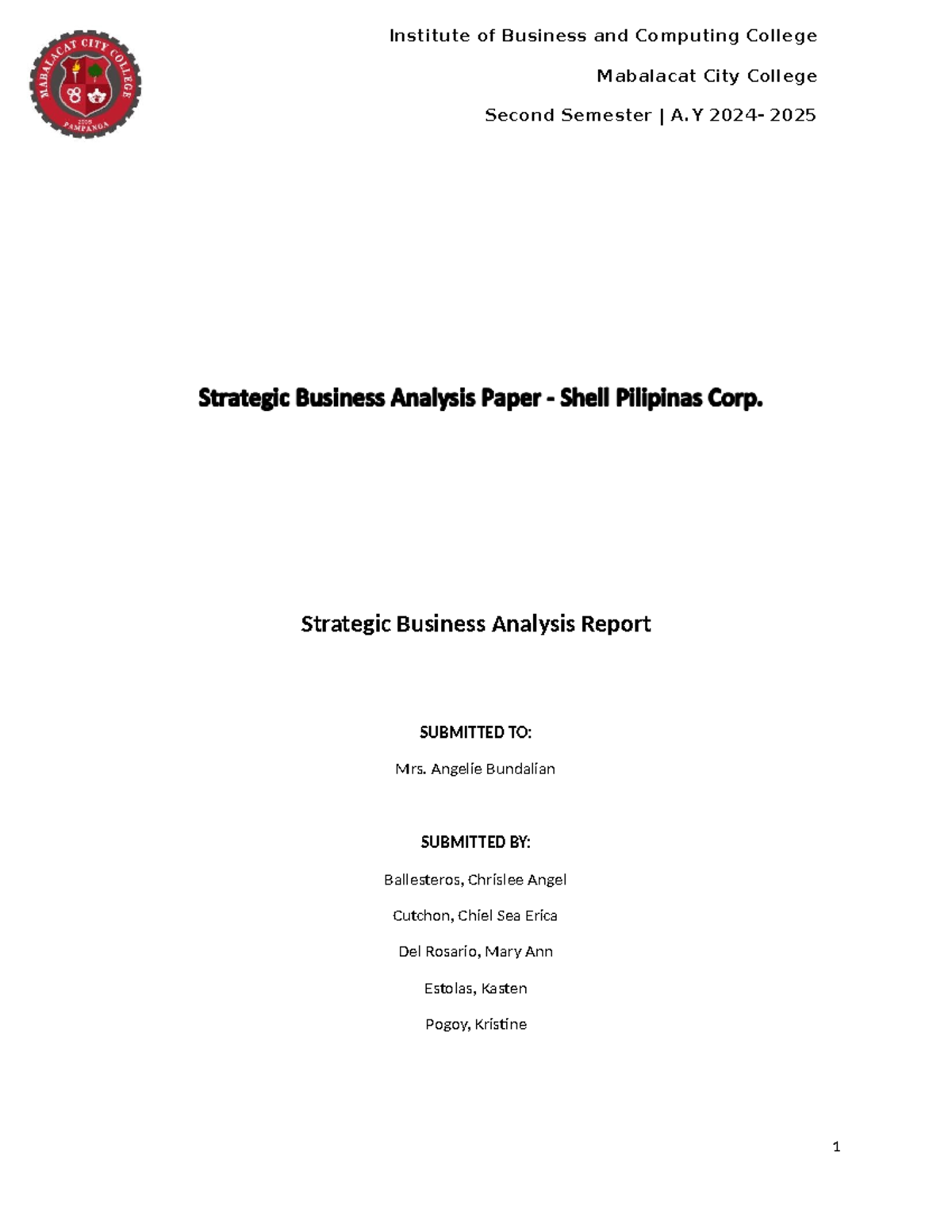 Strategic Business Analysis Report for Shell Pilipinas Corp - ABC 2025 ...