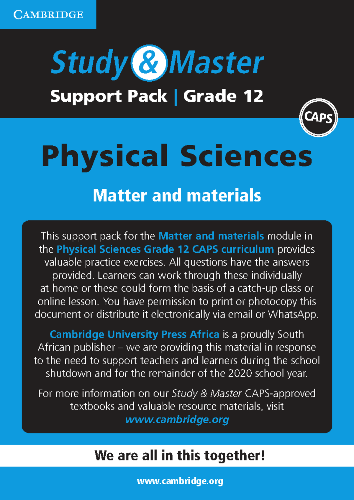 Study Master Support Pack: Gr12 CAPS Physical Sciences Matter ...