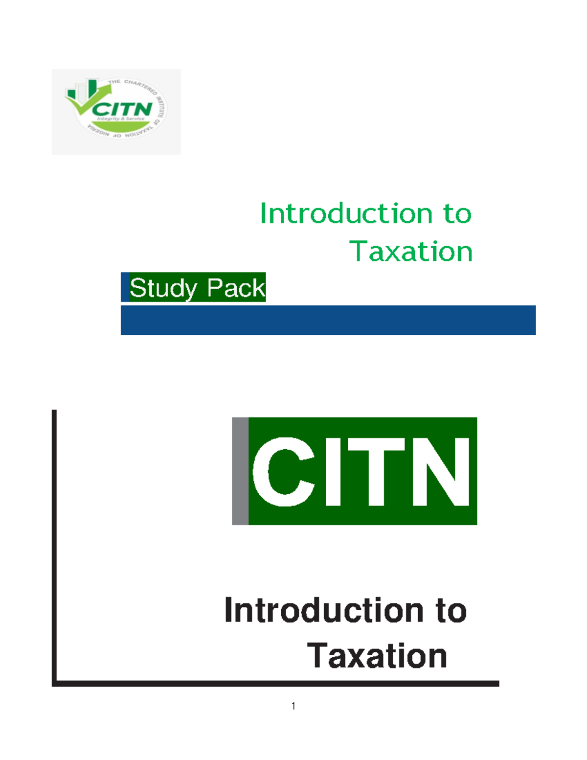 CITN 2025 - Comprehensive Study Pack on Introduction to Taxation - Studocu