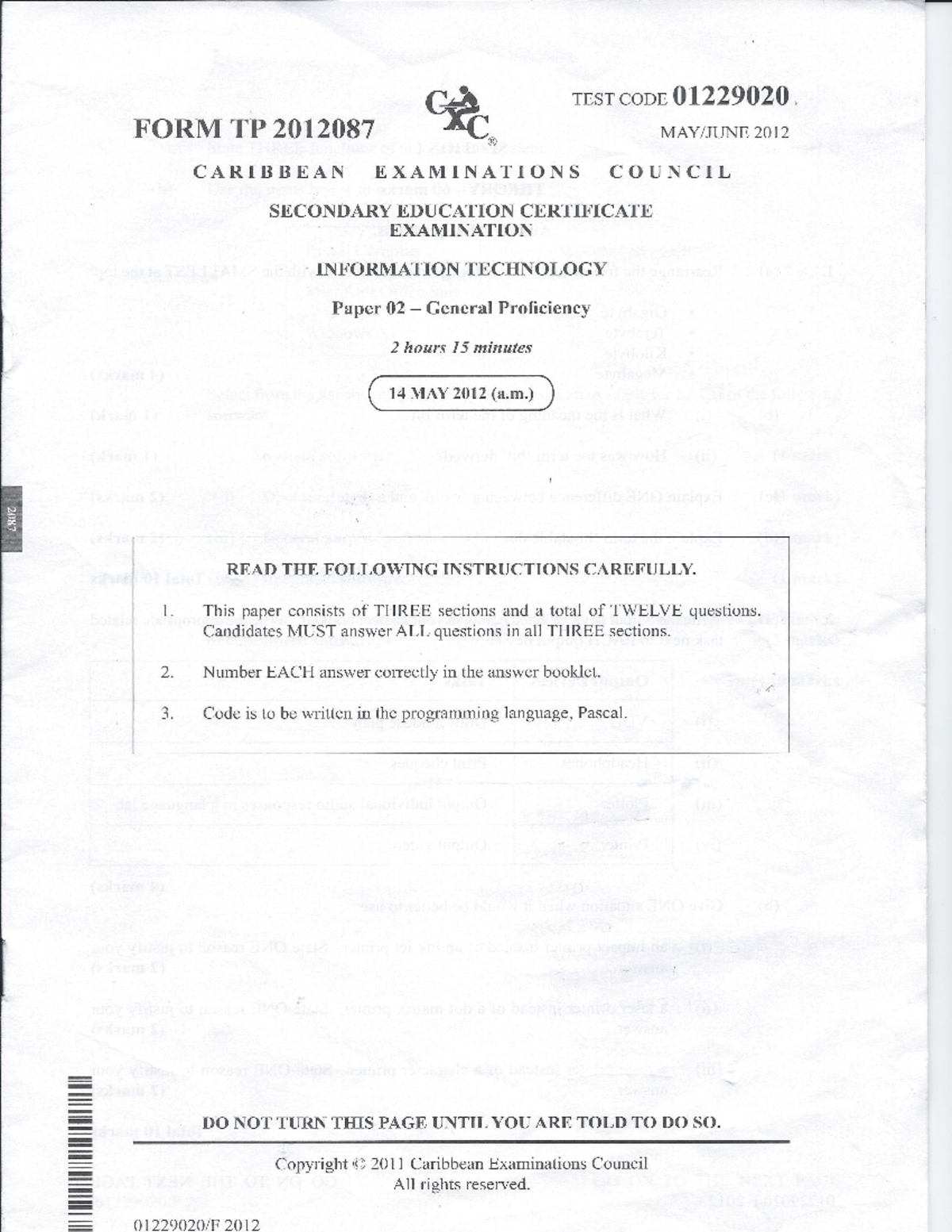 CSEC IT Past Paper Review - May 2012 Exam Insights - Studocu