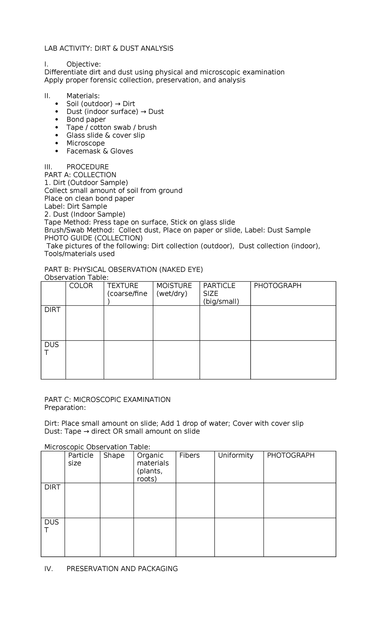 LAB ACTIVITY: DIRT & DUST ANALYSIS - FORENSIC EXAMINATION - Studocu