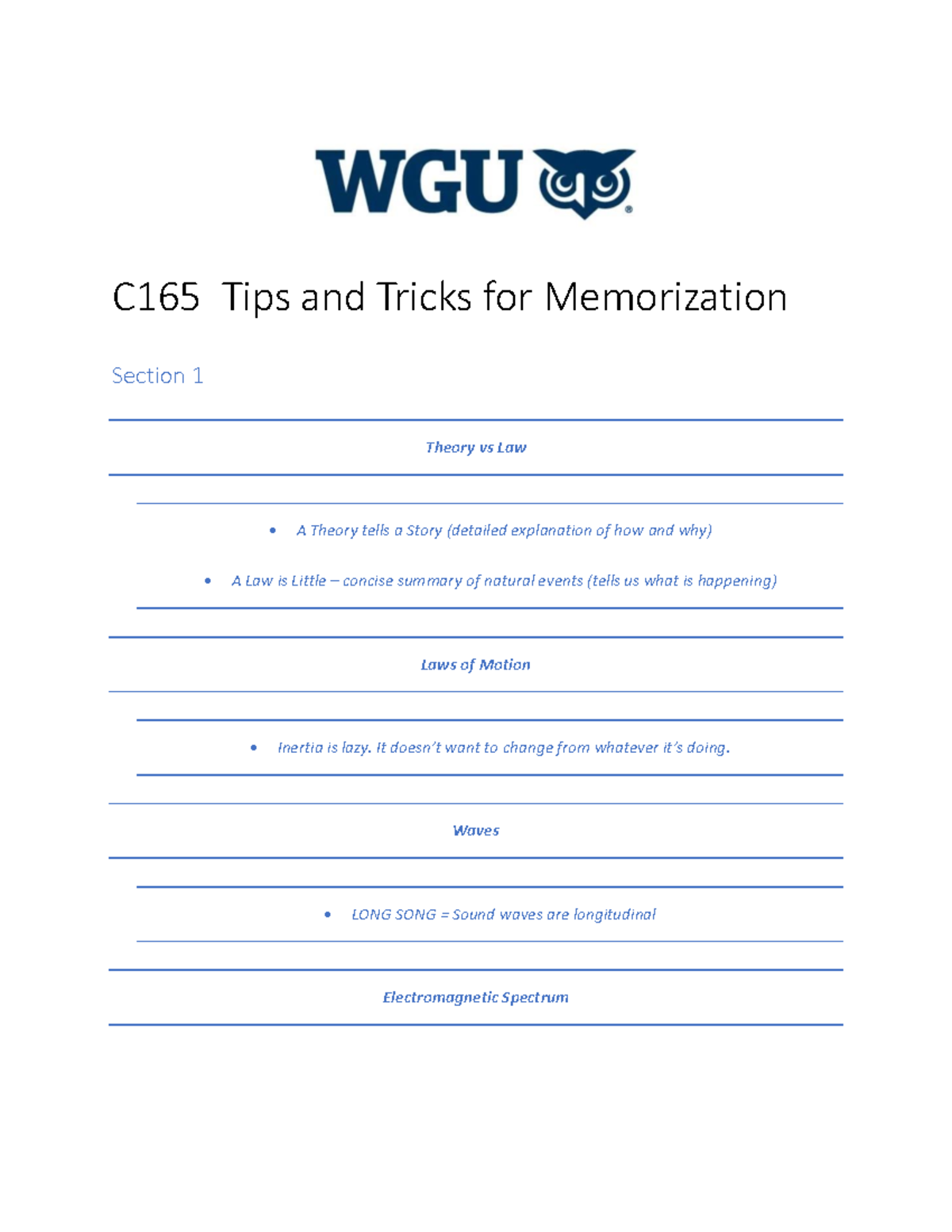 C165 Final Exam Memorization Tips and Tricks for Science Concepts - Studocu