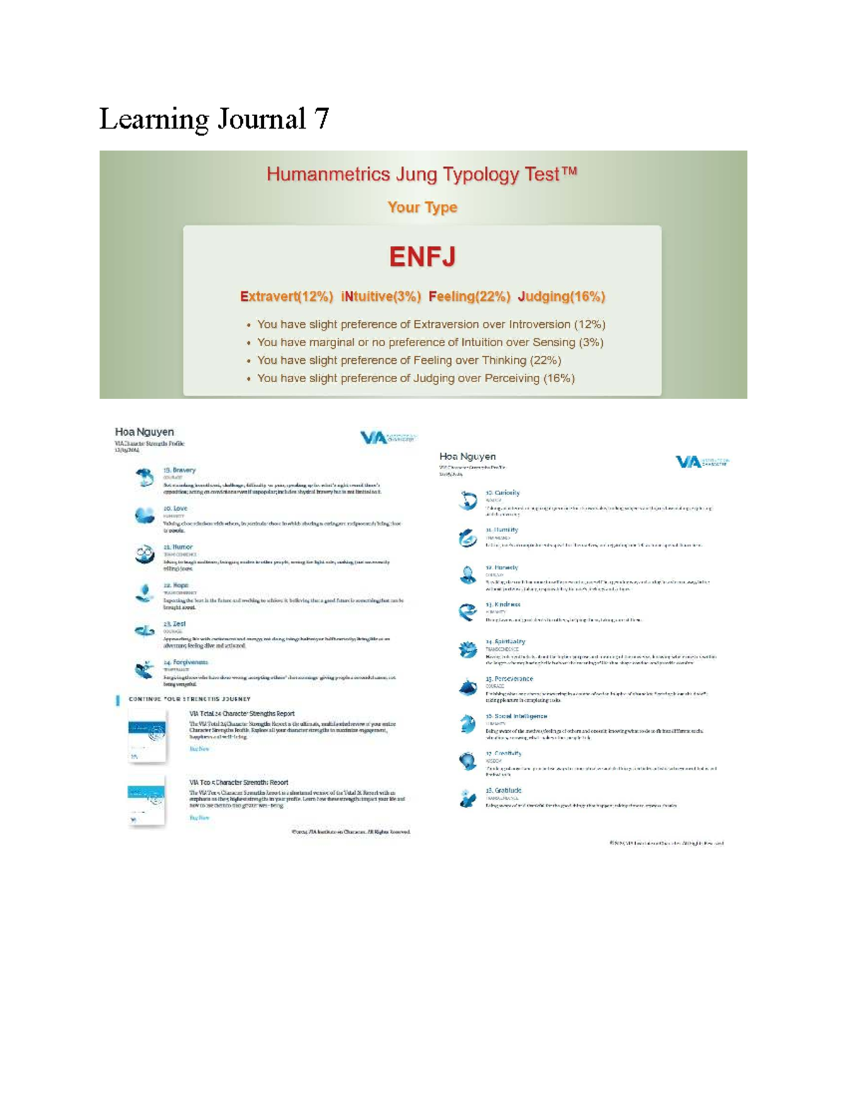 Learning Journal 7: Humanmetrics Jung Typology & Character Strengths ...