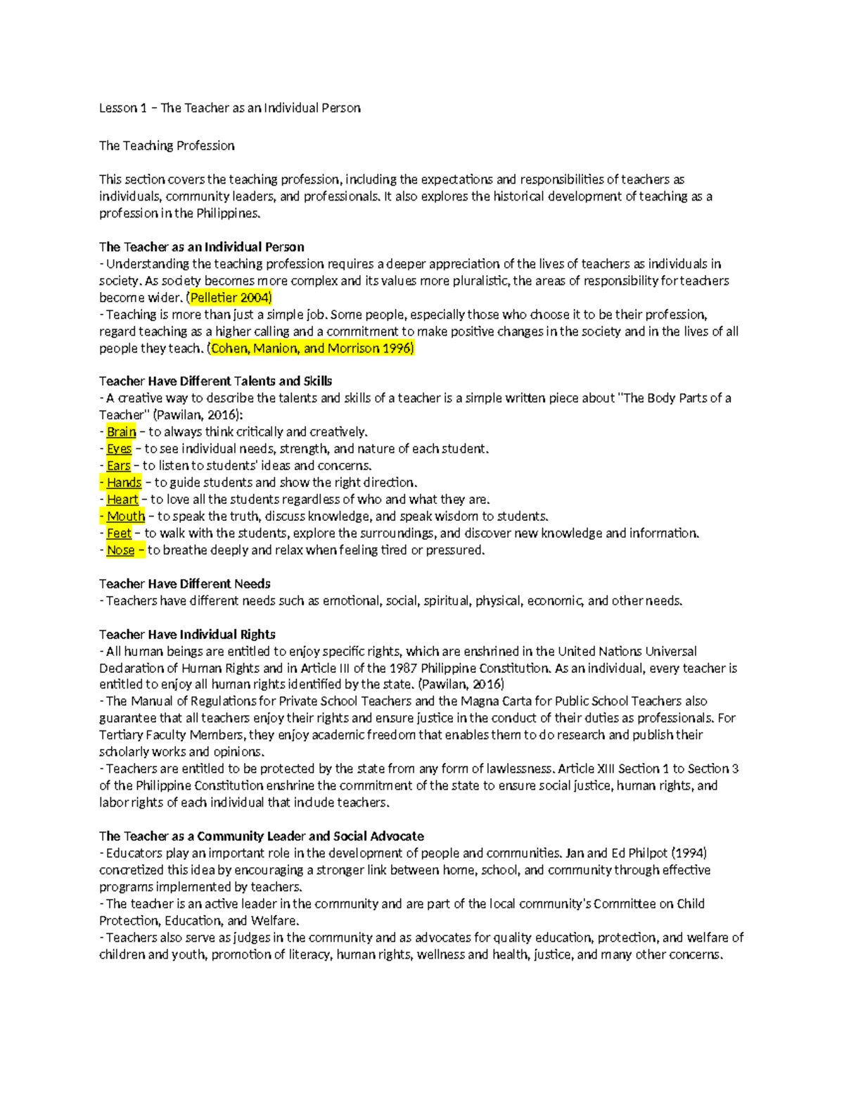 Lesson 1: Understanding the Teaching Profession in Profed 105 - Studocu