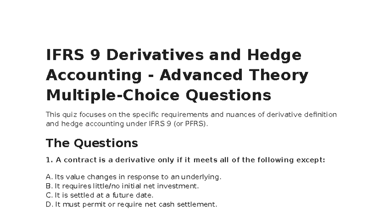 IFRS 9 Derivatives & Hedge Accounting: Advanced Quiz Questions - Studocu