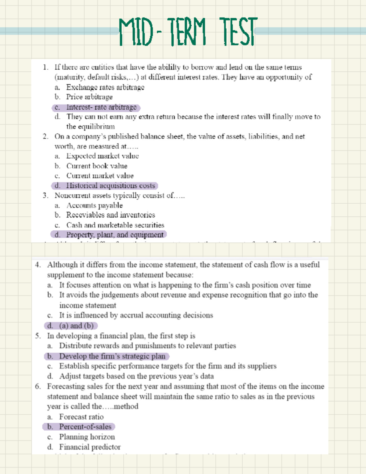 Mid-Term Test 1 - Exam Questions and Answers - Studocu