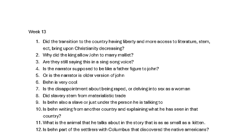 ENG LIT 13 - Week 13 Reading Questions & Summary - Studocu