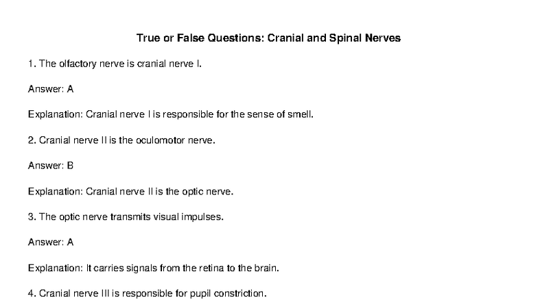 Cranial and Spinal Nerves: True/False Questions Review - Studocu