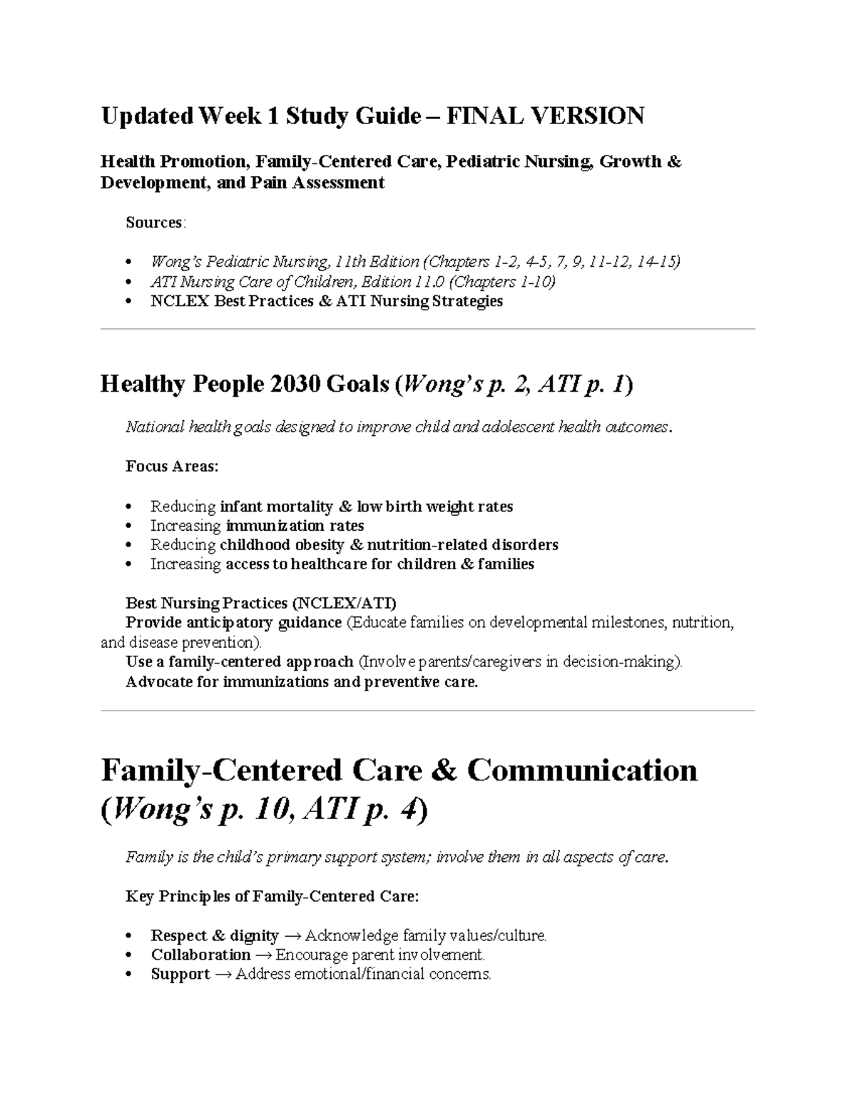 Week 1 Study Guide - Updated Week 1 Study Guide – FINAL VERSION Health ...