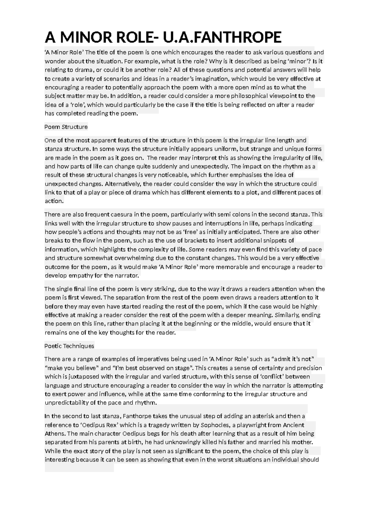 A Minor Role: Analysis of U.A. Fanthorpe's Poem on Identity and Illness ...