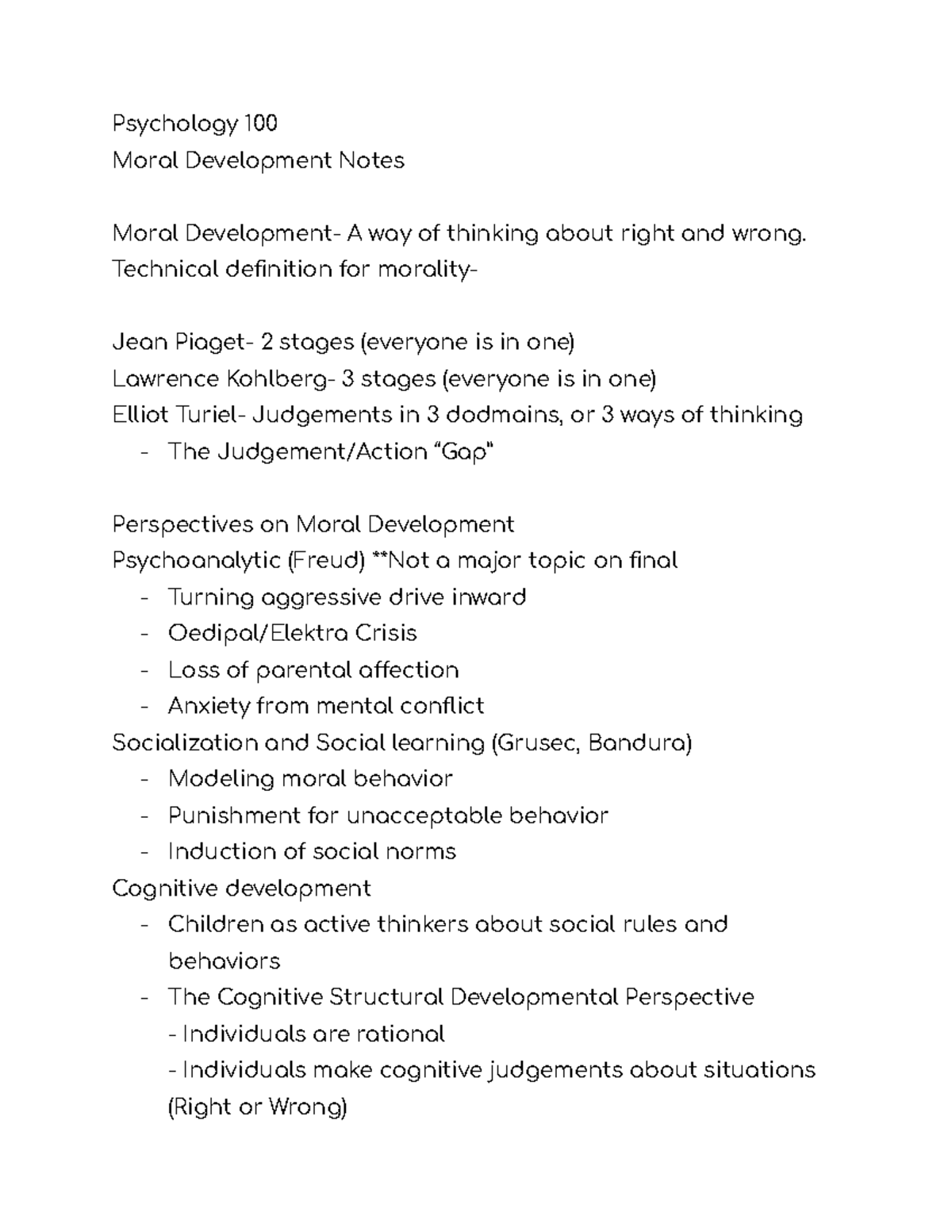Psych 100: Insights on Moral Development and Theories Explained - Studocu