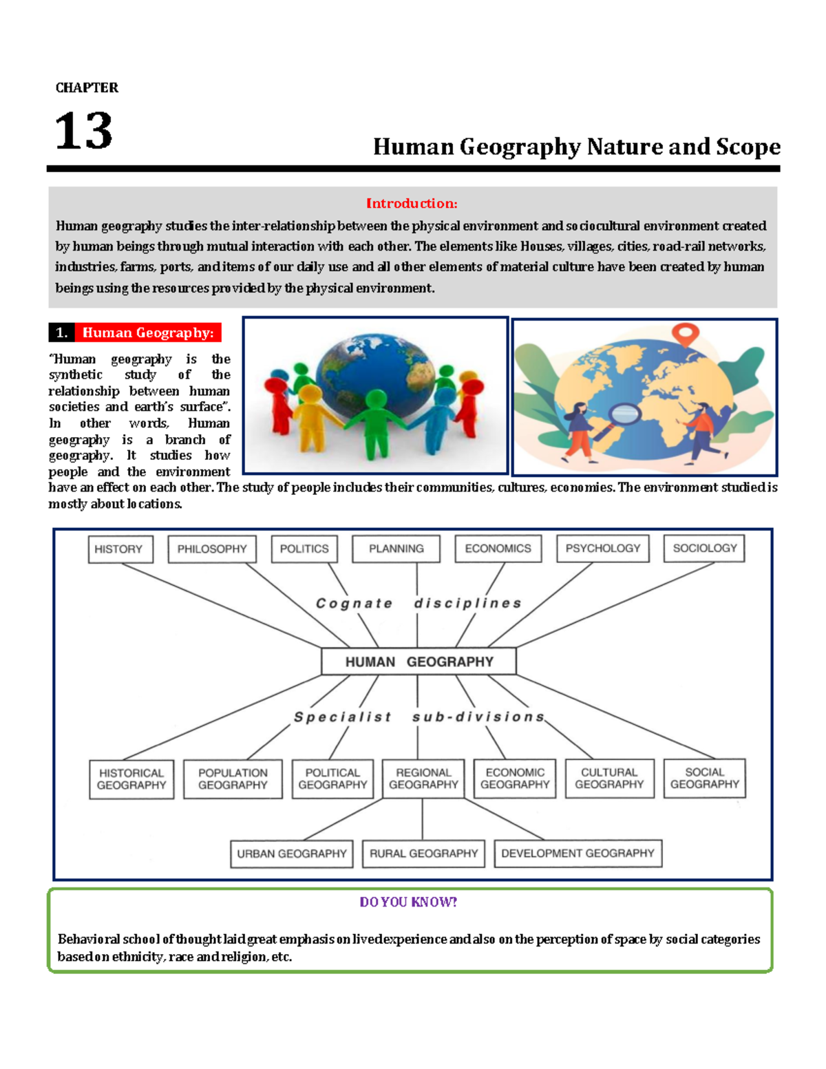 Chapter 13 human geography: nature, scope, and key concepts - Studocu