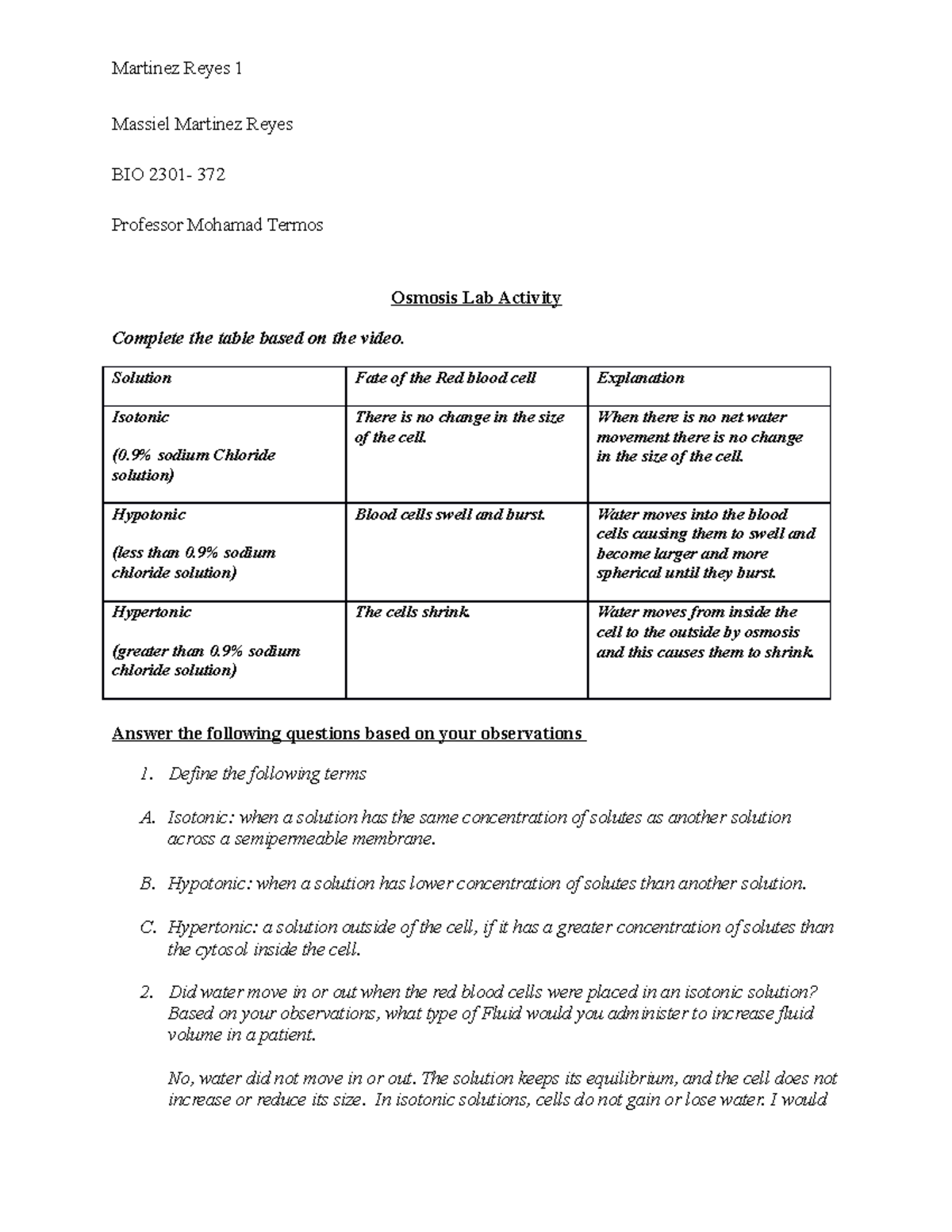 Osmosis Lab Activity Summary for BIO 2301-372 - Studocu
