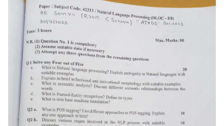 NLP PY Q&A: Solved Question Paper with Solutions (Dec 2023) - Studocu