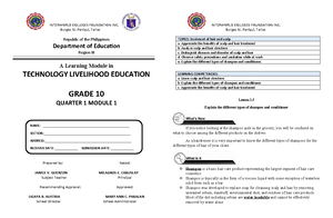 4th Quarter Cookery 9 EXAM answer key - Page 1 Focus on Strengths, Take ...