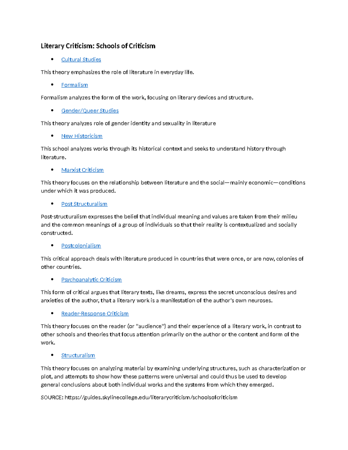 Literary Criticism Schools: A Comprehensive Overview of 15 Types - Studocu
