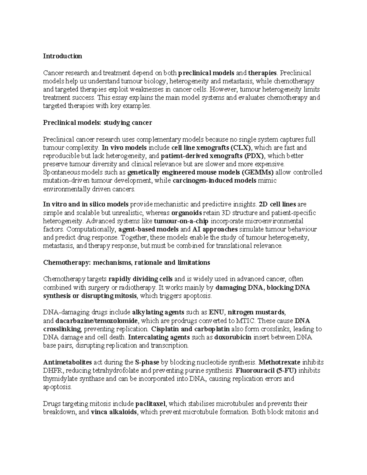 Chemotherapy Mechanisms and Limitations in Cancer Treatment - Studocu