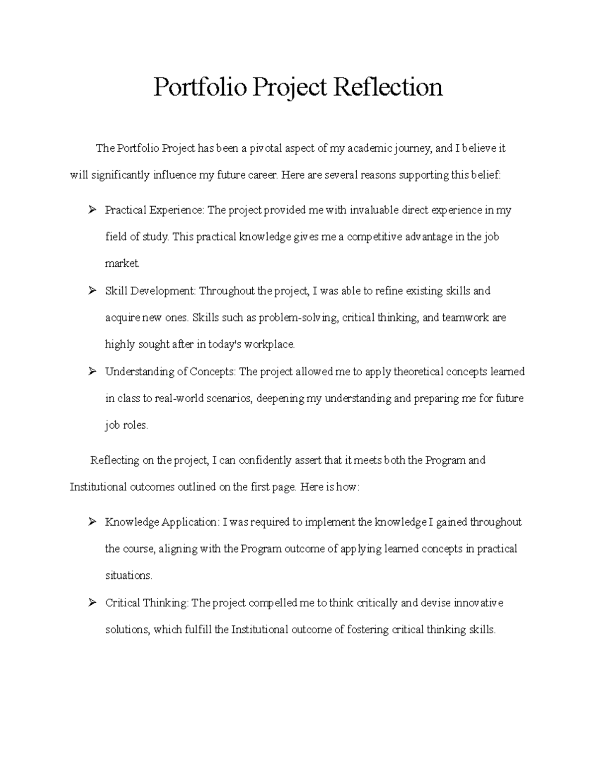 Portfolio Project Reflection: Insights on Skills & Career Impact - Studocu