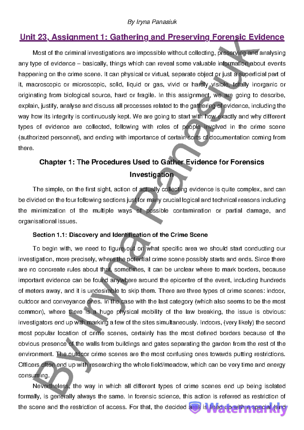 BTEC Level 3 Applied Science Unit 23 A1: Forensic Evidence Collection ...