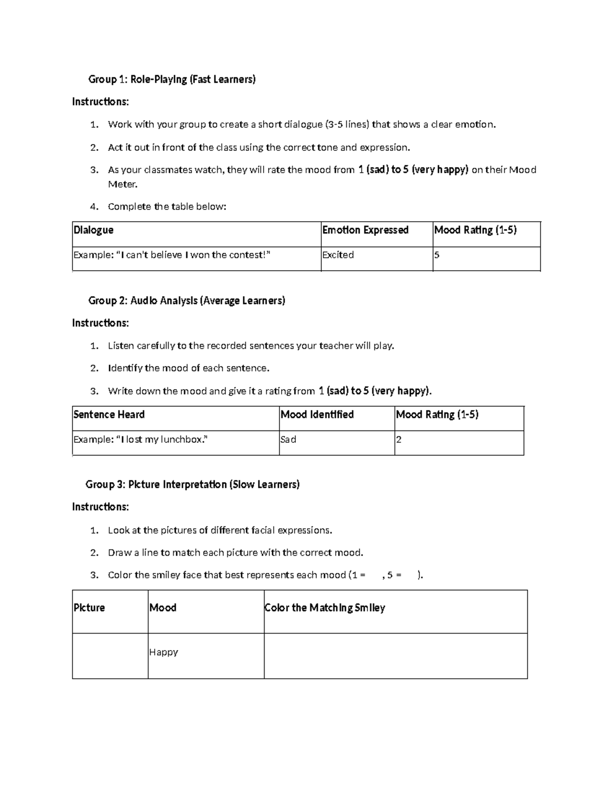 Group Activity: Mood Expression & Analysis Instructions - Studocu