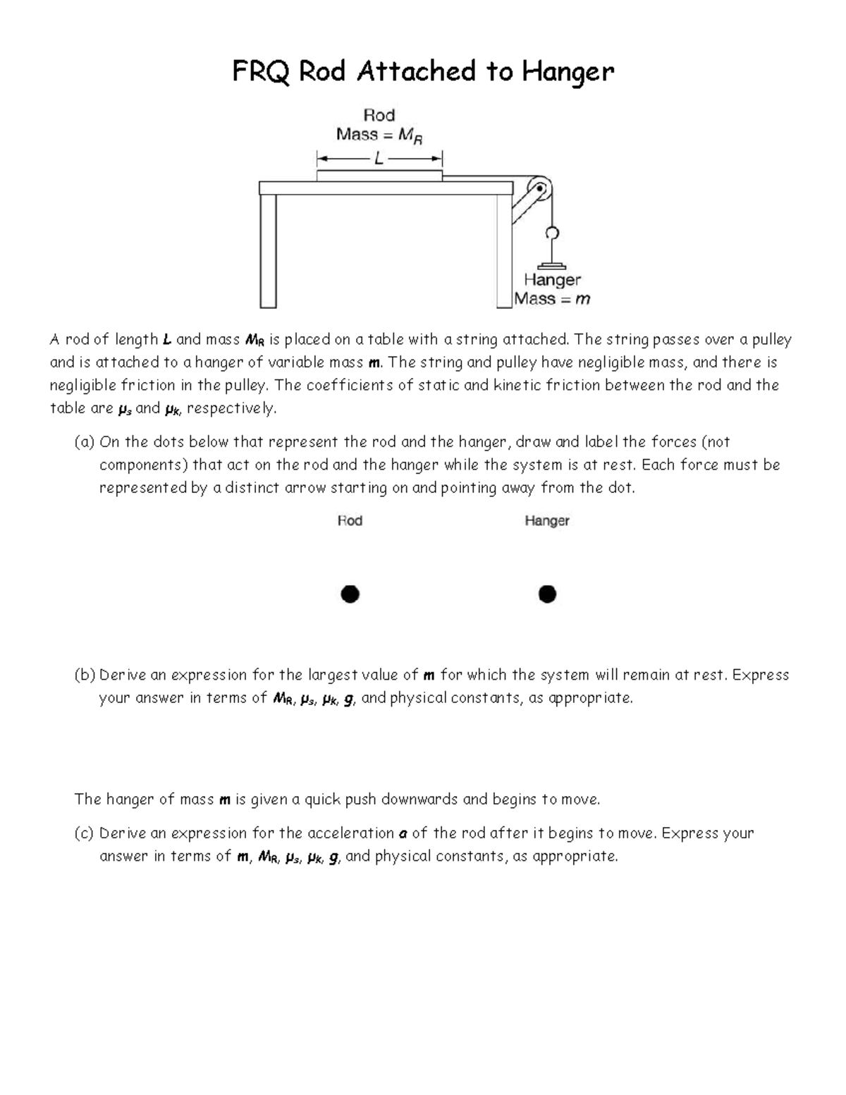 FRQ: Forces & Motion Analysis of Rod and Hanger System - Studocu