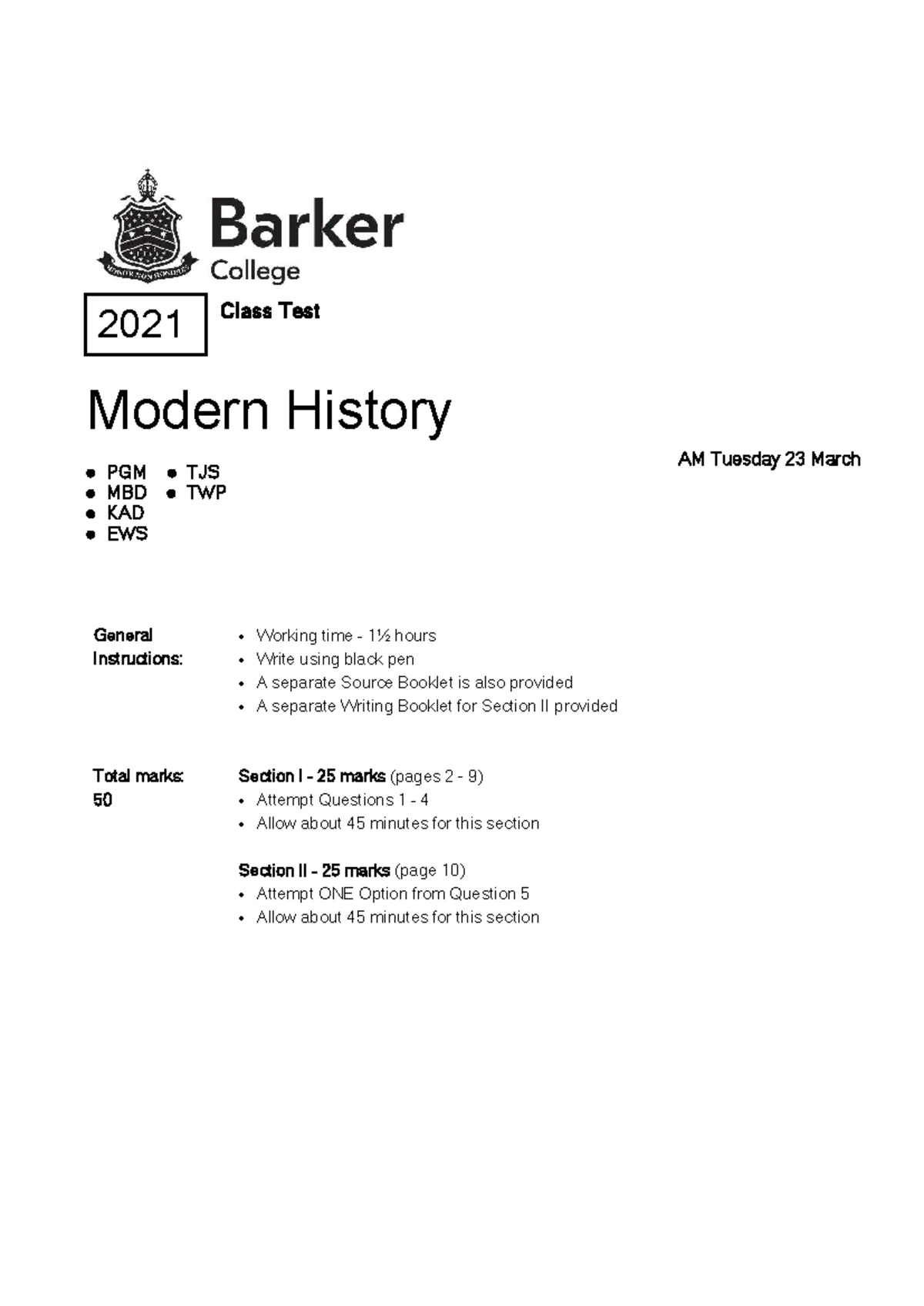 2024 HSC Modern History Trial Exam Instructions and Questions - Studocu