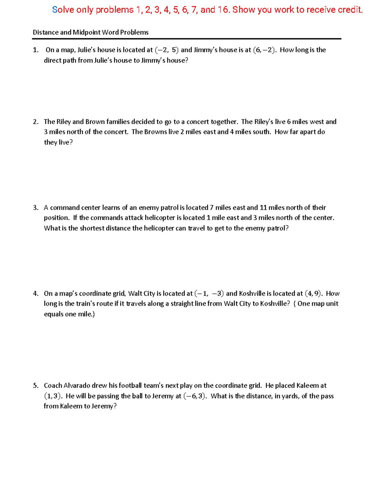 Distance and Midpoint Problems - Math 101: Practice Set - Studocu