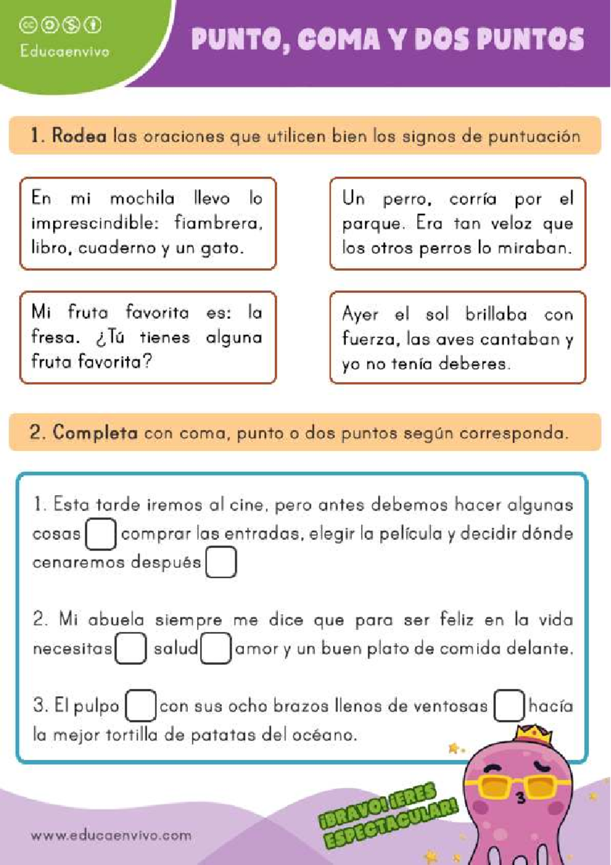 Ejercicios de punto, coma y dos puntos - Educaenvivo PUNTO, COMA Y DOS ...