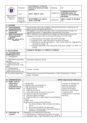 DLP FIL. 9 Q4 final 2023 - DETAILED LESSON PLAN FOR GRADE 9 - MASUSING BANGHAY- ARALIN Paaralan ...