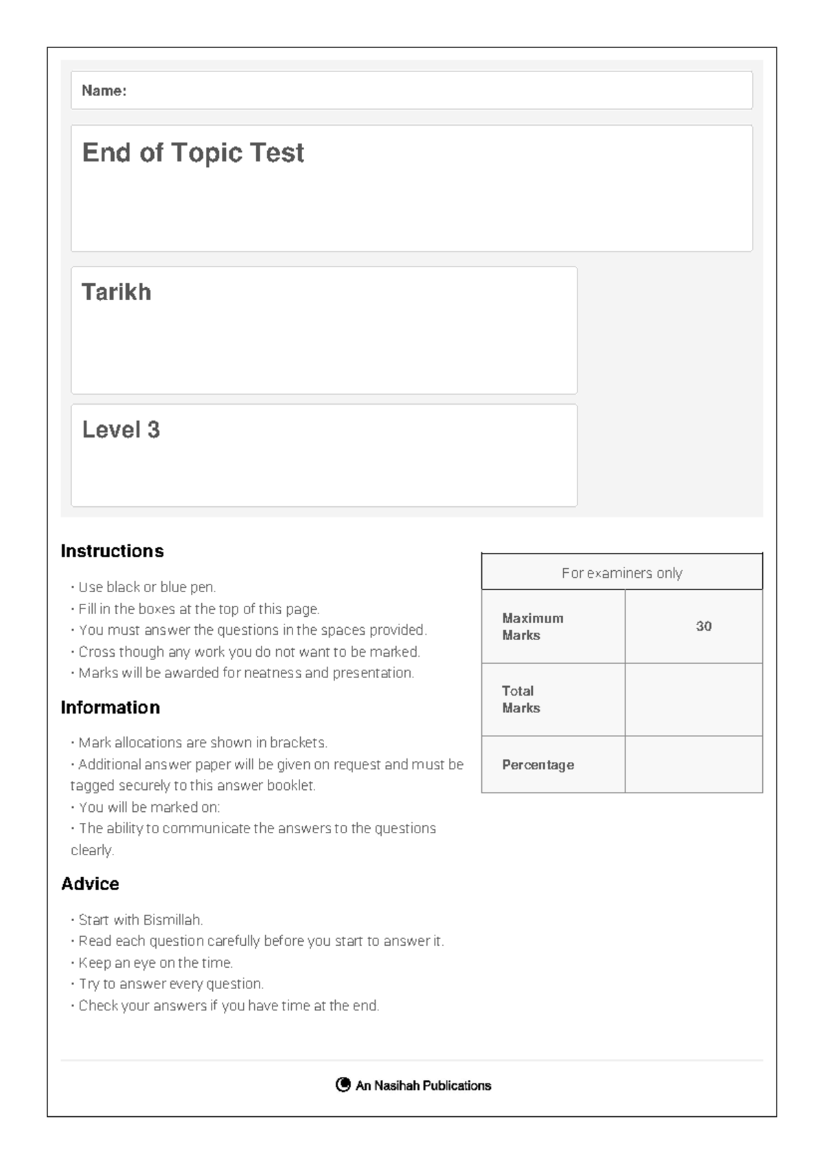 End of Topic Test Level 3: Key Questions and Instructions - Studocu