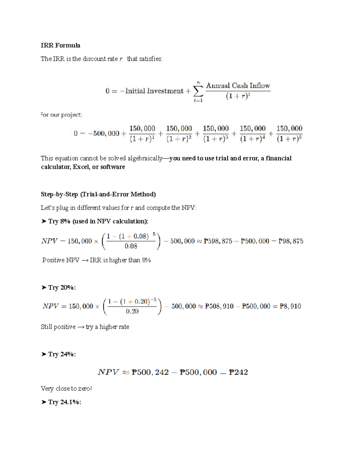 IRR Formula - Economic Development - IRR Formula The IRR is the ...