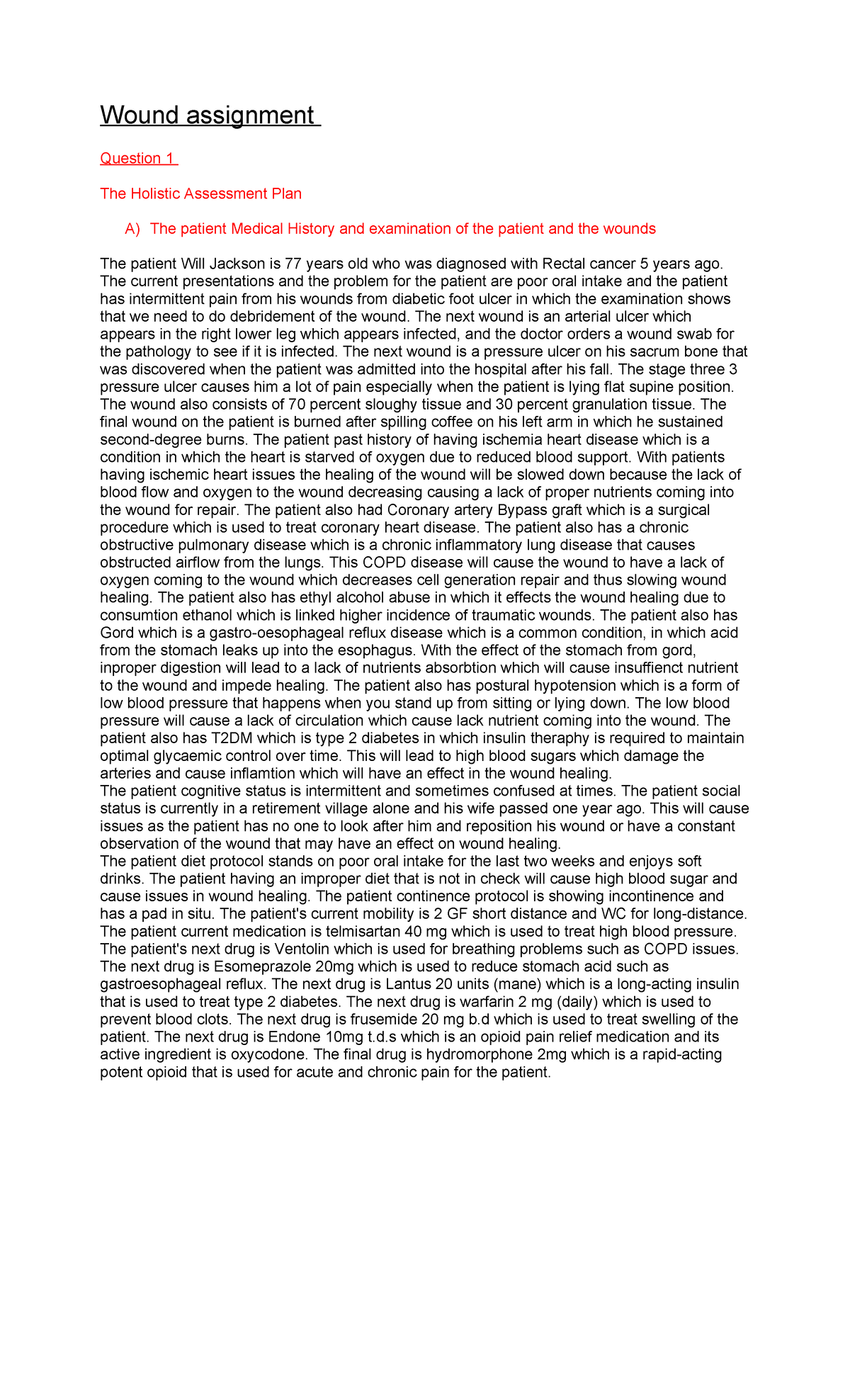 Wound Assessment & Management Plan for Patient (Nursing Case Study ...