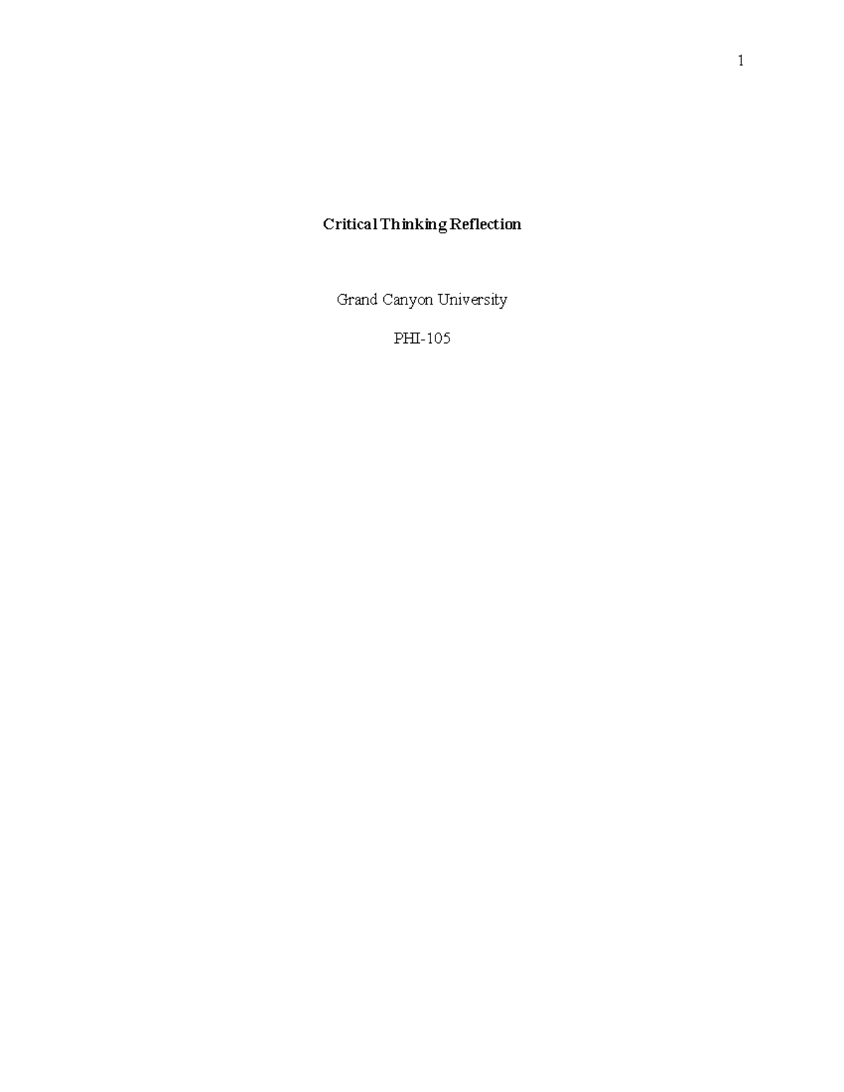 PHI105 T1 Critical thinking reflection - Critical Thinking Reflection ...